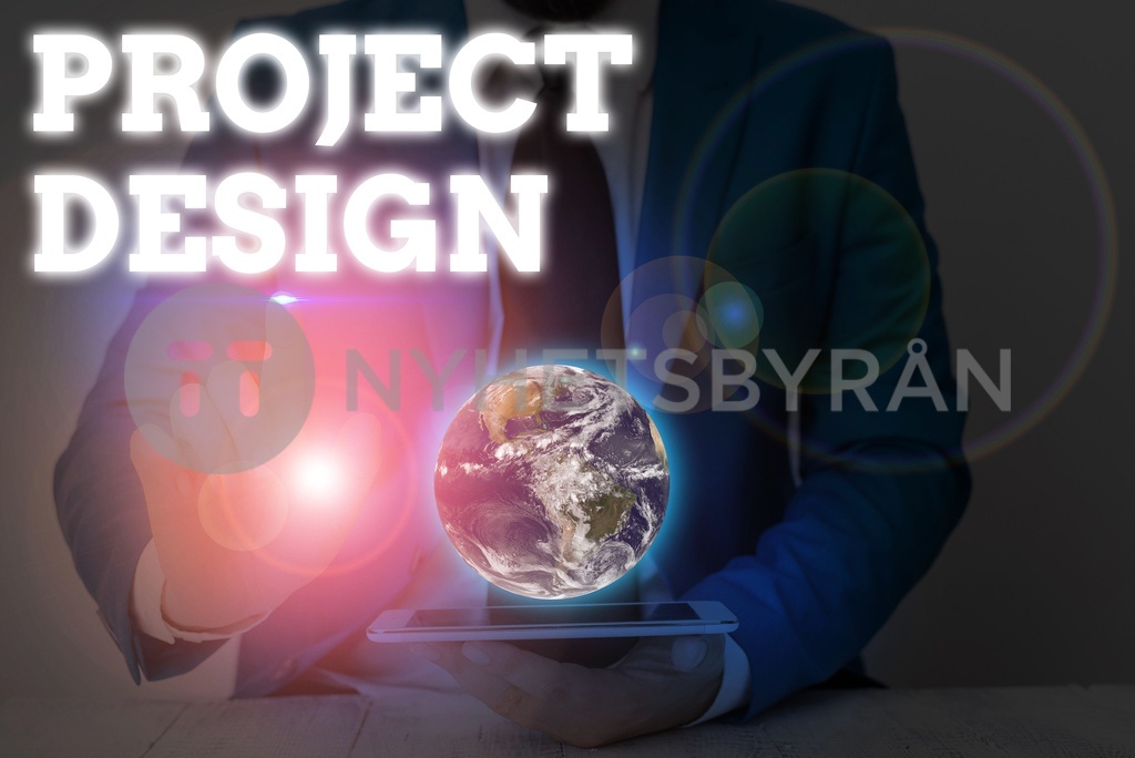 Writing note showing Project Design. Business photo showcasing process of creating or improving ...