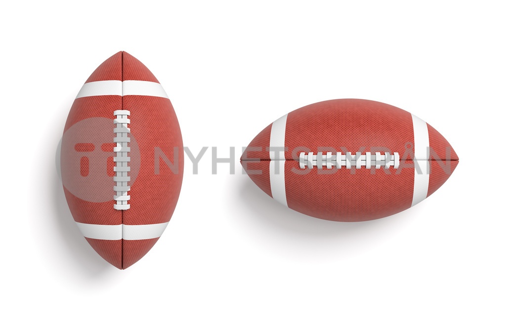 3d rendering of a two red oval balls for American football in top view.