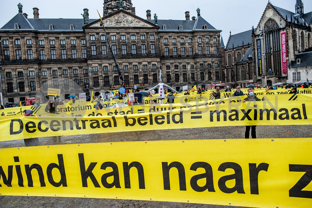 National demonstration against wind turbines in Amsterdam, Netherlands ...