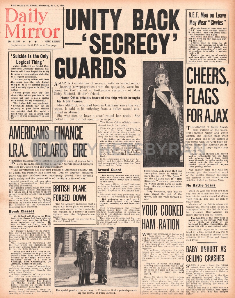 Unity Mitford returns under guard from Germany