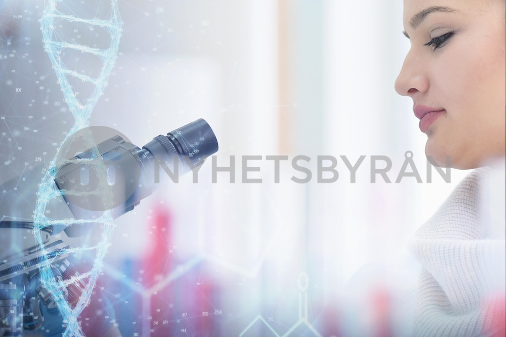 Young female Laboratory scientist working at lab with test tubes and ...