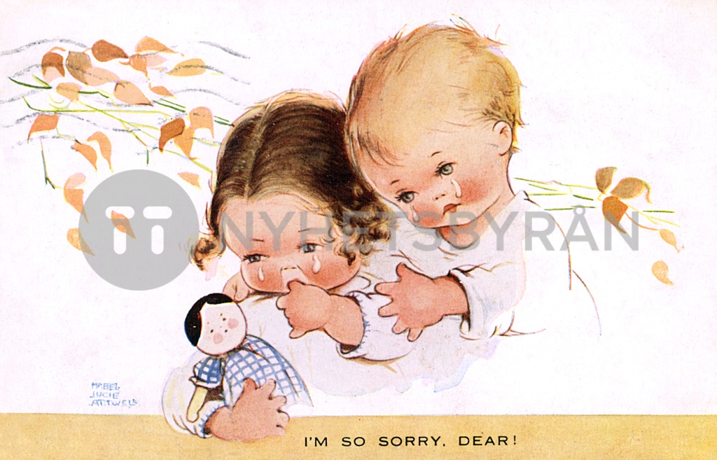 Two children crying over a sick dolly