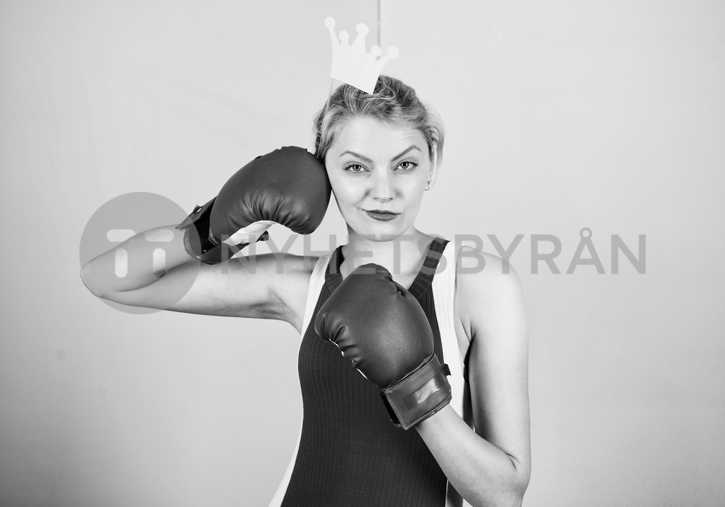 Queen of sport. Become best in boxing sport. Feminine tender blonde ...