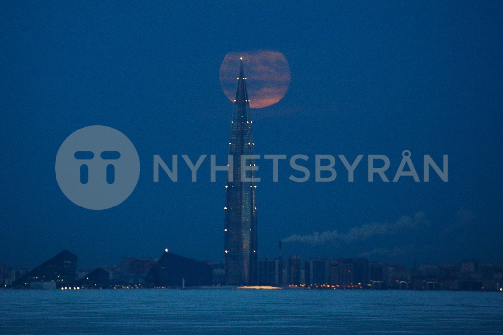 Full Moon over Russian city of St Petersburg