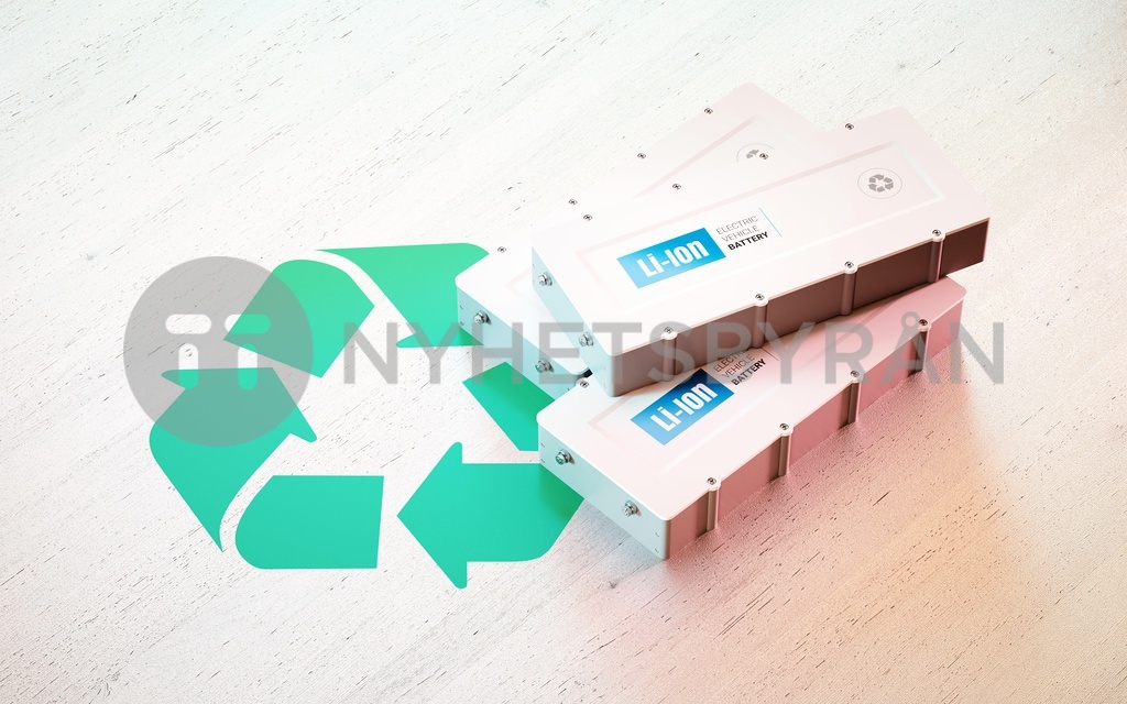 Li-Ion electric vehicle battery recycling concept. Recycle symbol with ...